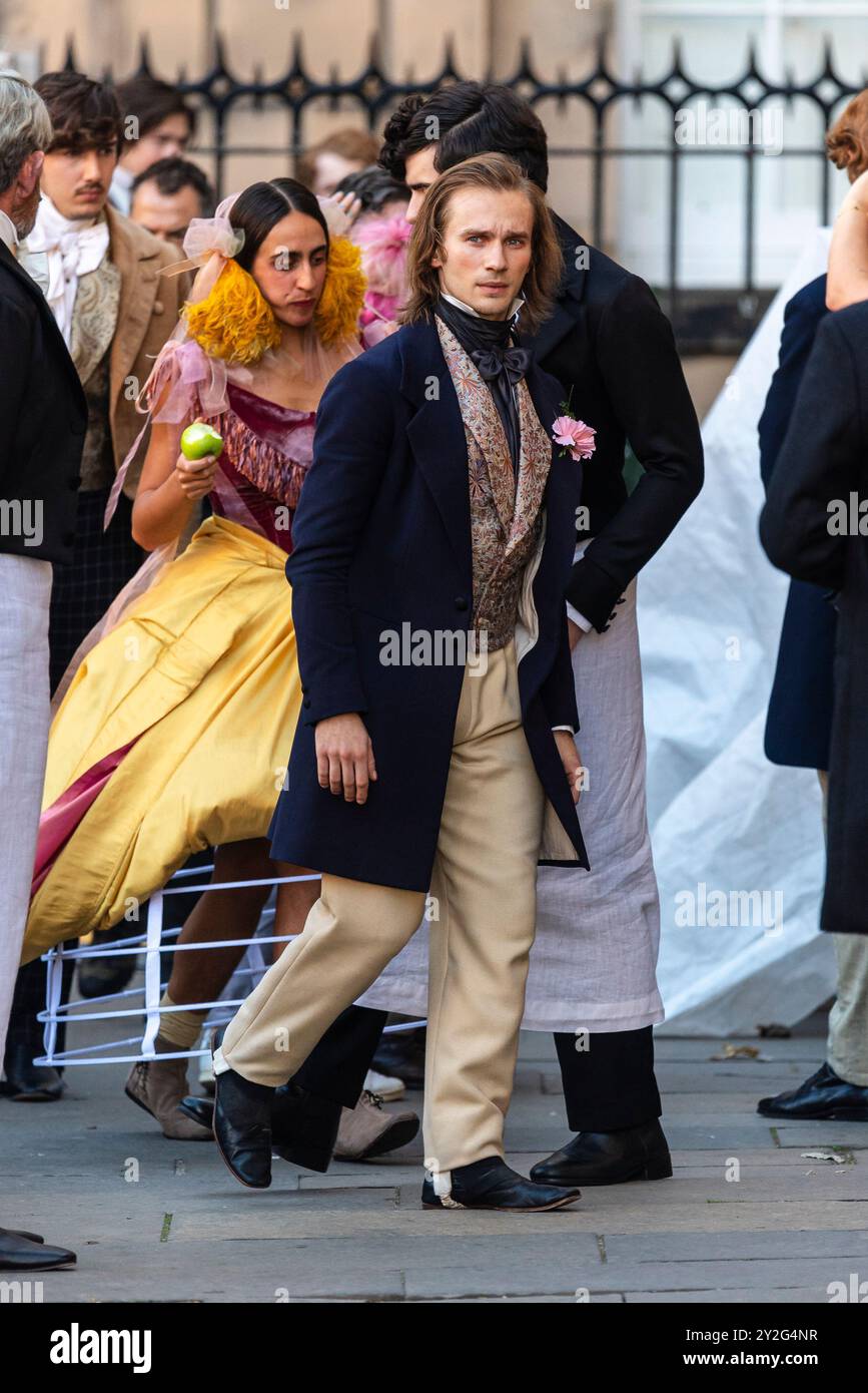 Extras in costume of the film set for "Frankenstein" in West Parliament ...