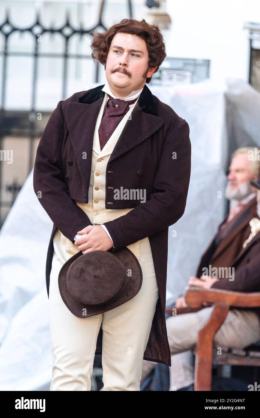 Extras in costume of the film set for "Frankenstein" in West Parliament ...
