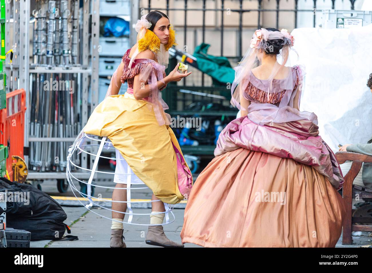 Extras in costume of the film set for "Frankenstein" in West Parliament ...
