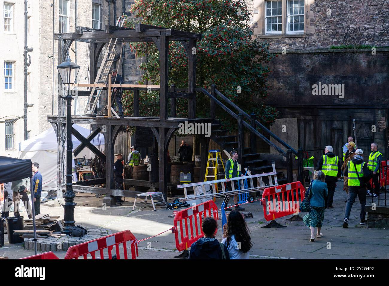 General views of the film set for "Frankenstein" showing Gallows in ...