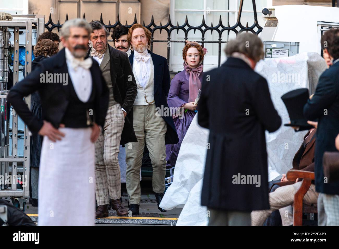 Extras in costume of the film set for "Frankenstein" in West Parliament ...