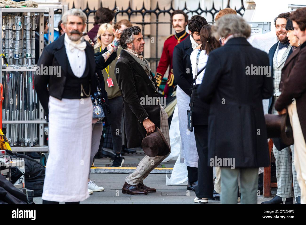 Extras in costume of the film set for "Frankenstein" in West Parliament ...