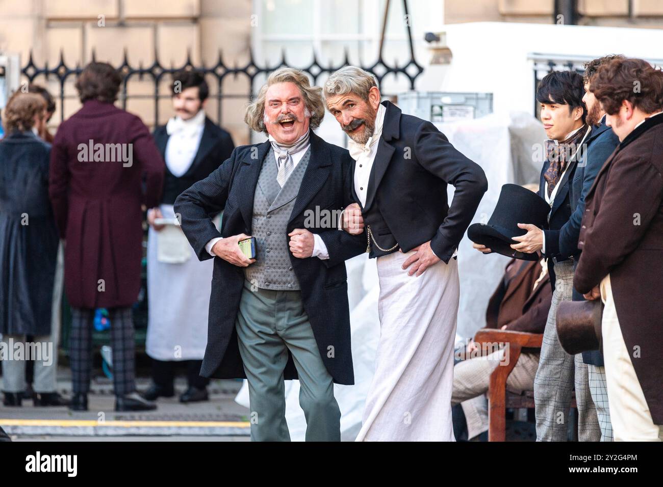Extras in costume of the film set for "Frankenstein" in West Parliament ...
