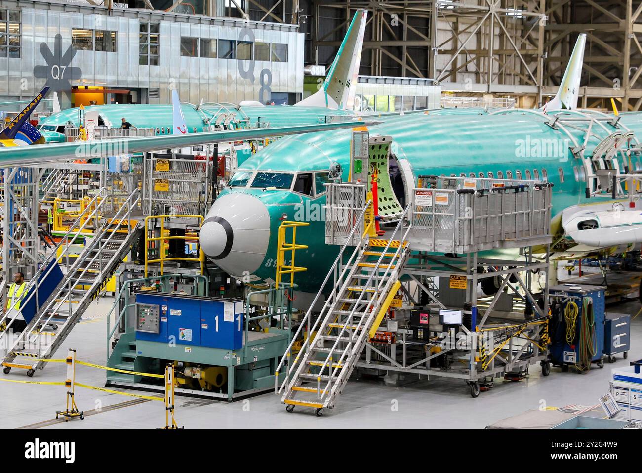 FILE - Boeing 737 MAX airplanes are shown on the assembly line during a ...
