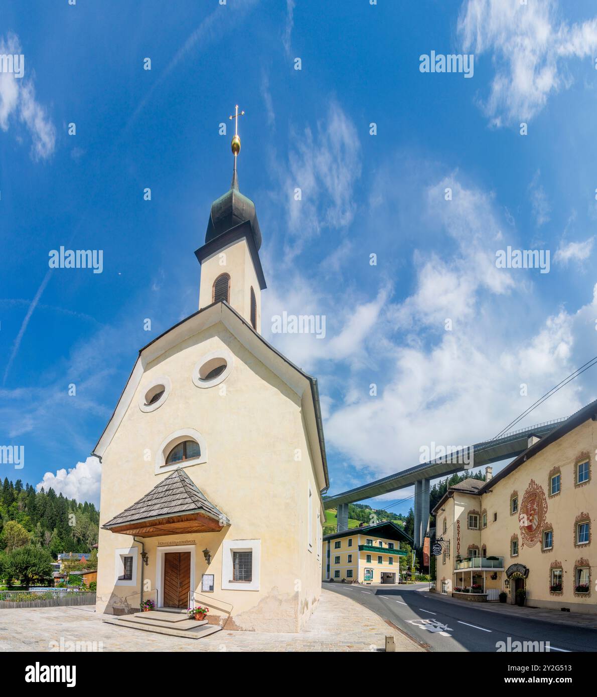 Krems in Kärnten: church Kremsbrücke, Tauernautobahn (Tauern motorway ...