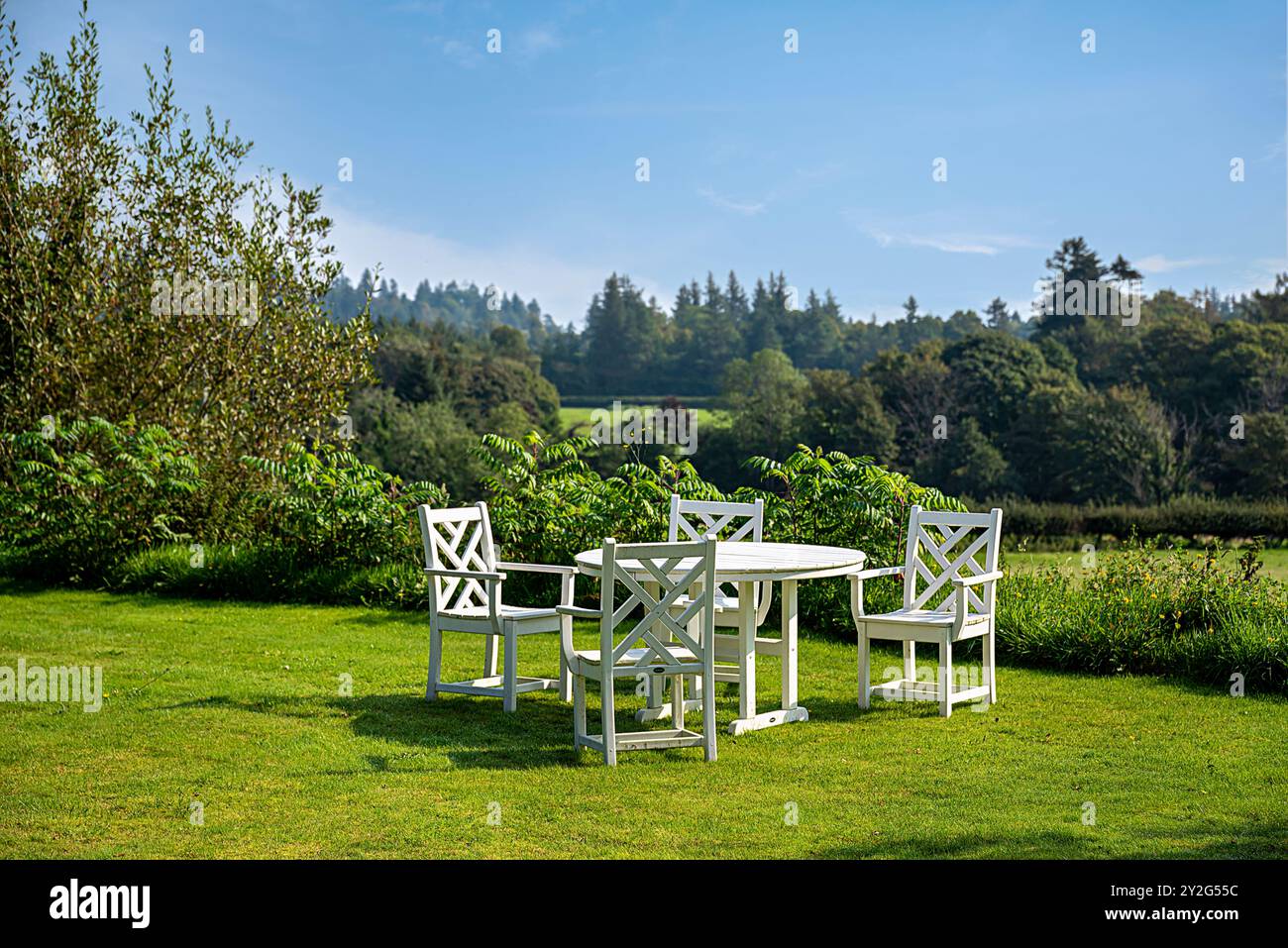 Landscape photography of white garden furniture set, table and chairs ...