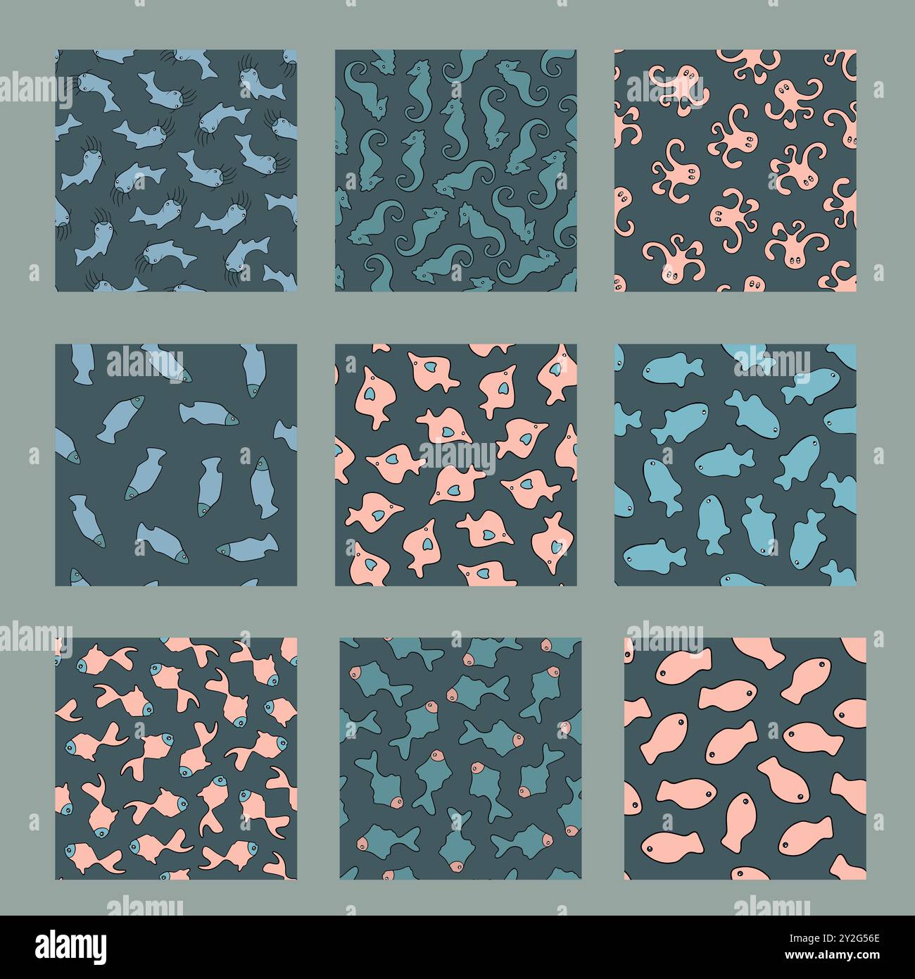 Vector isolated illustration of a set of fish patterns. Water world ...