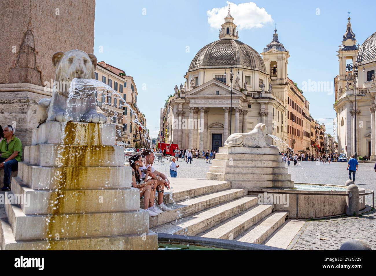 Rome Italy,Piazza del Popolo,square plaza,Fontana dei Leoni,Fountain of ...
