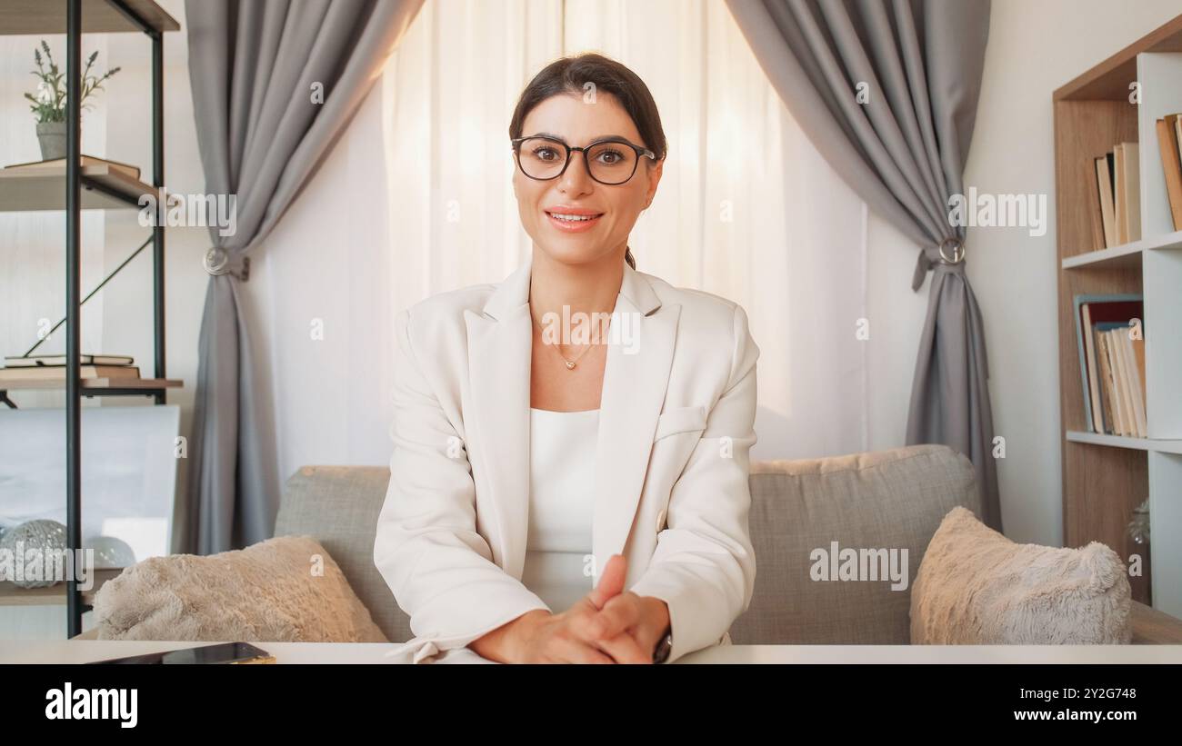 Business training. Female coach. Educational courses. Happy elegant ...