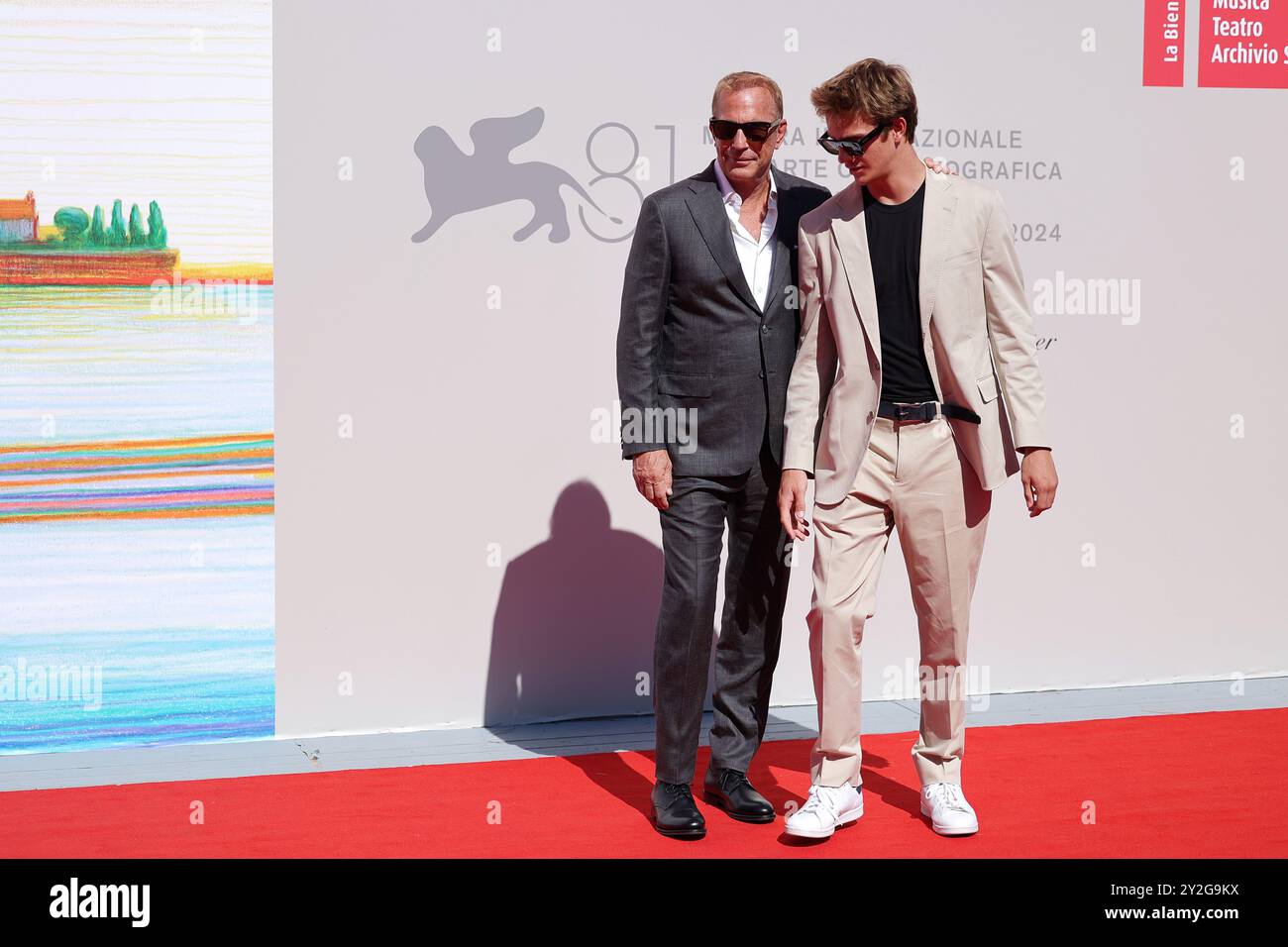 VENICE, ITALY - SEPTEMBER 07: Caydon Wyatt Costner and director Kevin ...