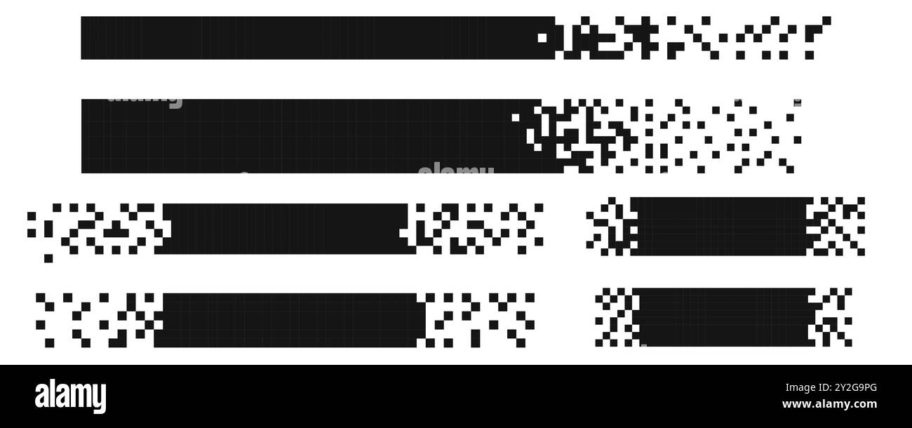Horizontal title tag set pixel effect, mosaic footer, label. Geometric ...