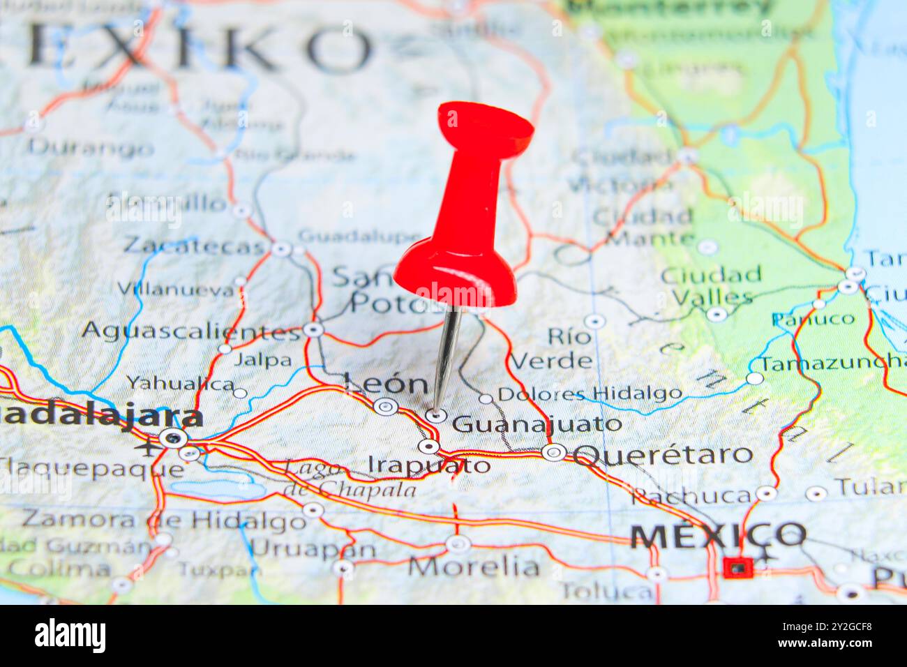 Guanajuato, Mexico pin on map Stock Photo - Alamy