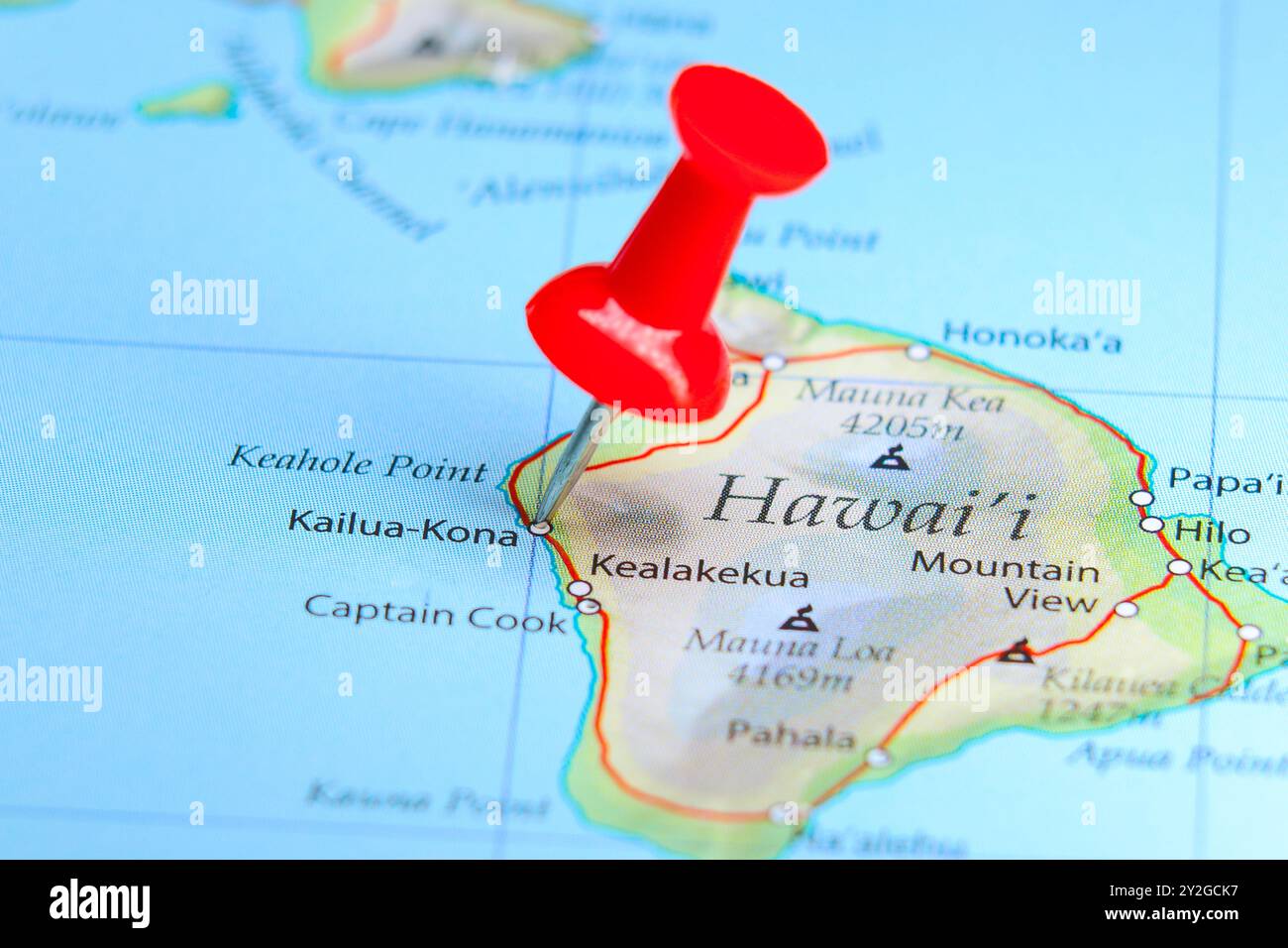 Kailua Kona, Hawaii pin on map Stock Photo - Alamy