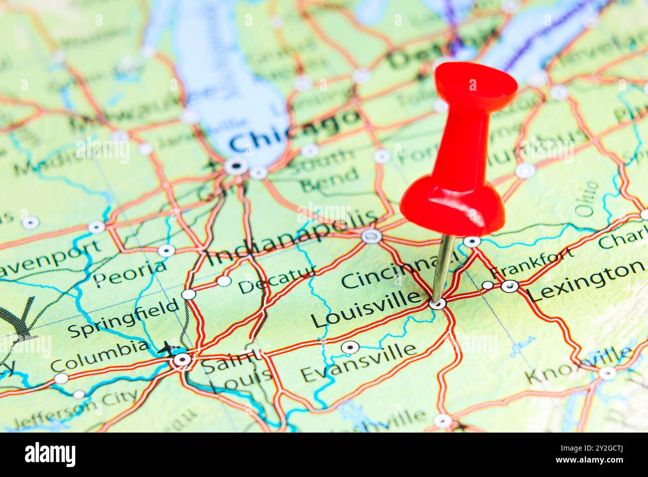 Louisville, Kentucky, USA pin on map Stock Photo - Alamy