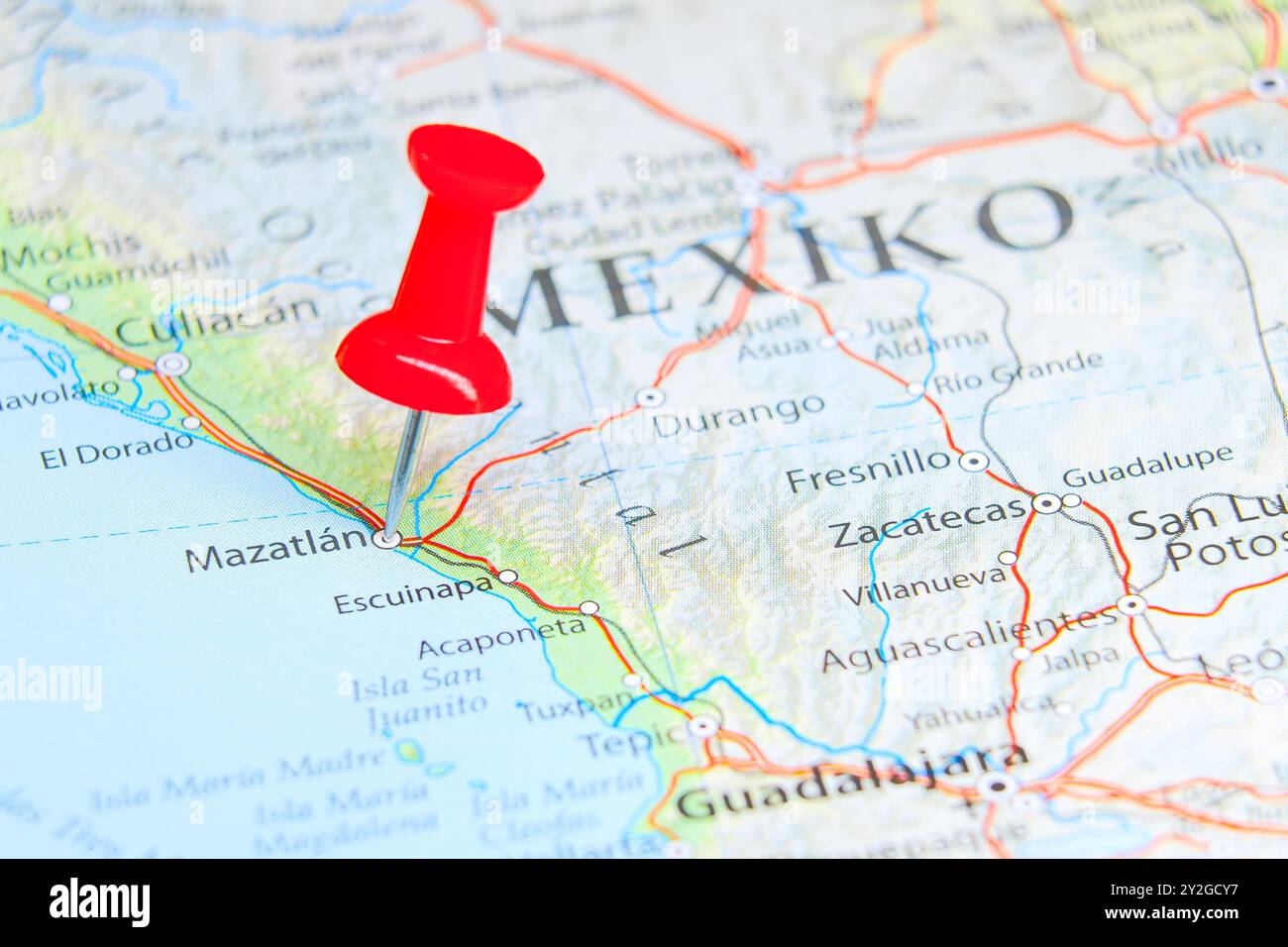 Mazatlan, Mexico pin on map Stock Photo - Alamy