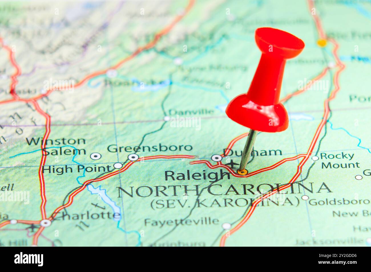 Raleigh, North Carolina, USA pin on map Stock Photo - Alamy