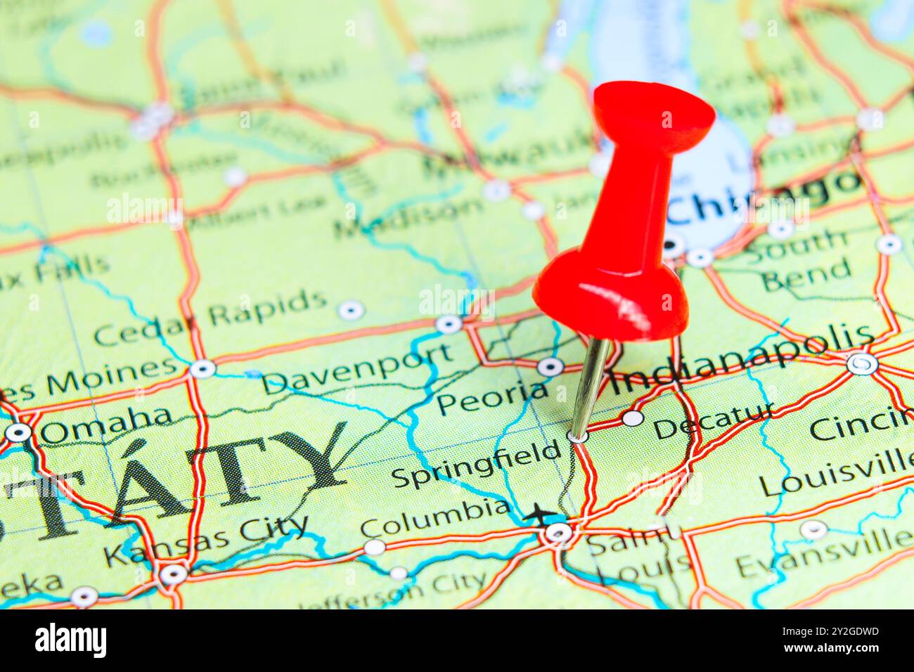 Springfield, Illinois pin on map Stock Photo - Alamy
