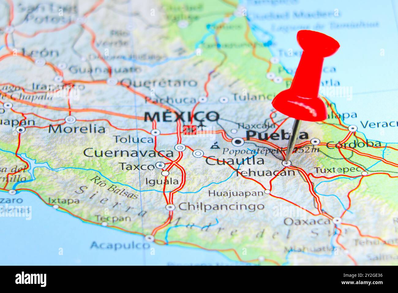 Tehuacan, Mexico pin on map Stock Photo - Alamy