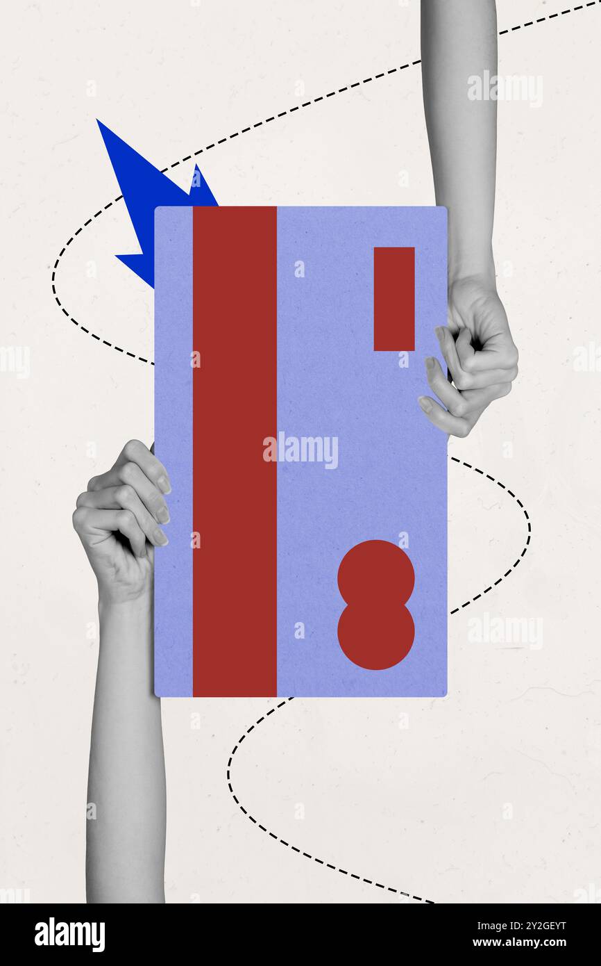 Vertical poster collage hands body fragments hold credit card payment ...