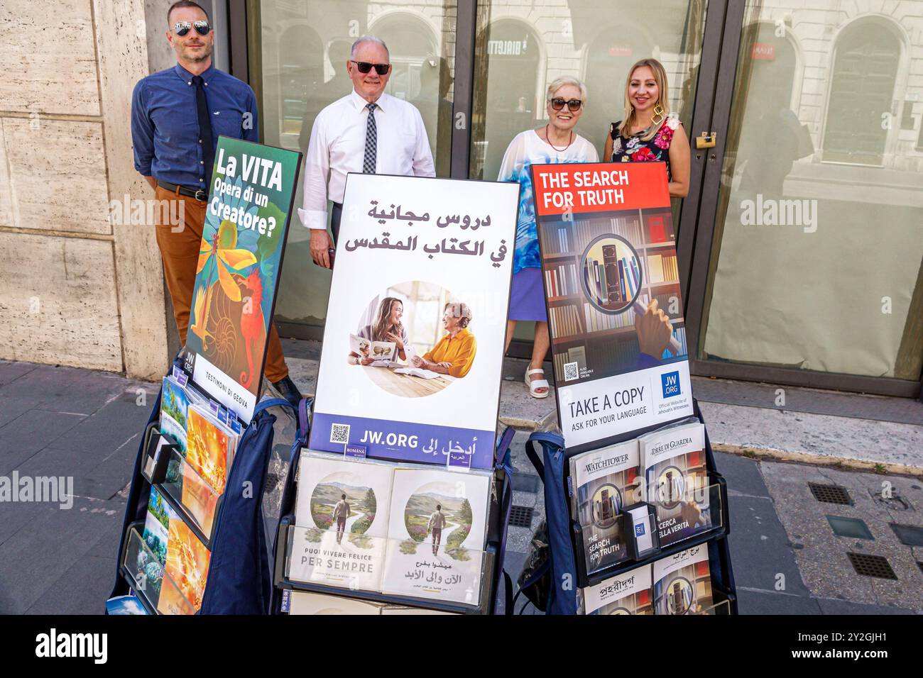 Rome Italy,Via del Tritone,Jehovah's Witnesses,stand kiosk free ...