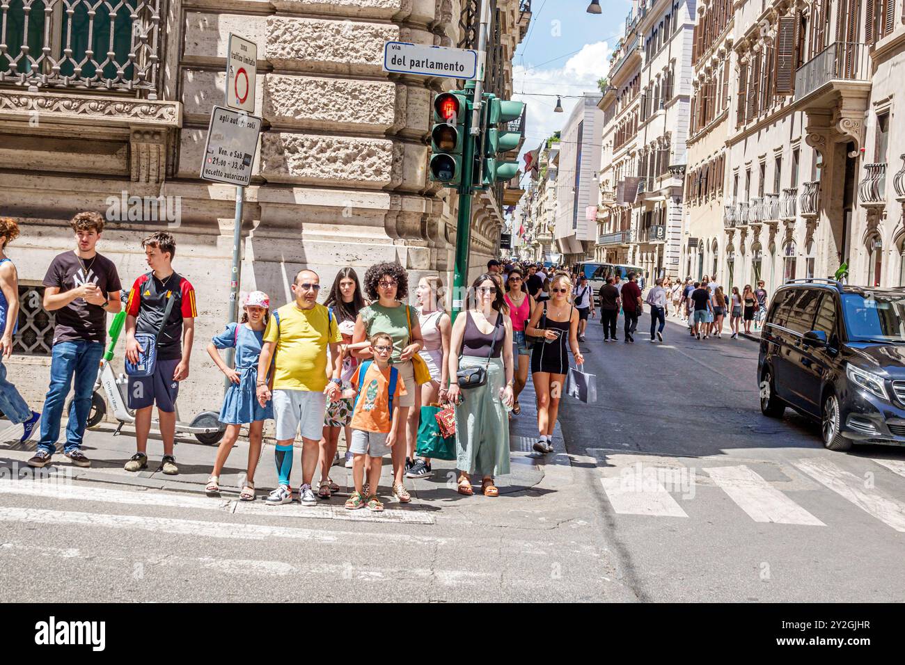 Rome Italy,Via del Parlamento,street corner,pedestrians waiting to ...