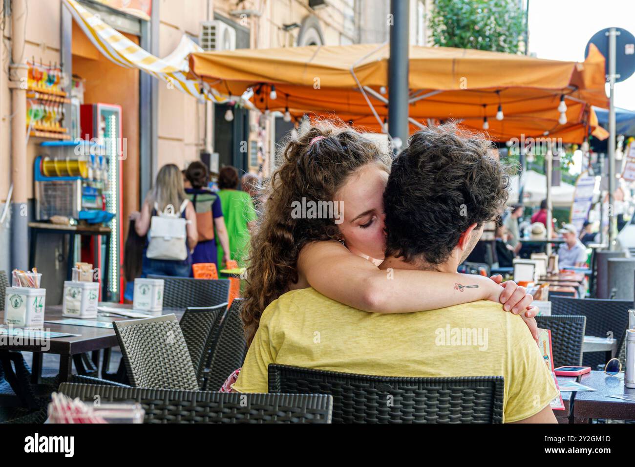 Naples Napoli Italy,Via Duomo,Caffe Duomo del professore,cafe restaurant,romantic couple,male ...