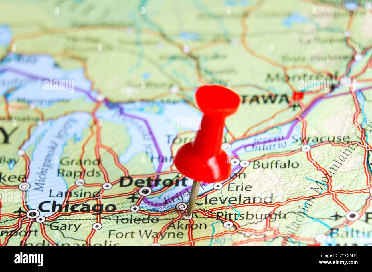 Akron, Ohio pin on map Stock Photo - Alamy