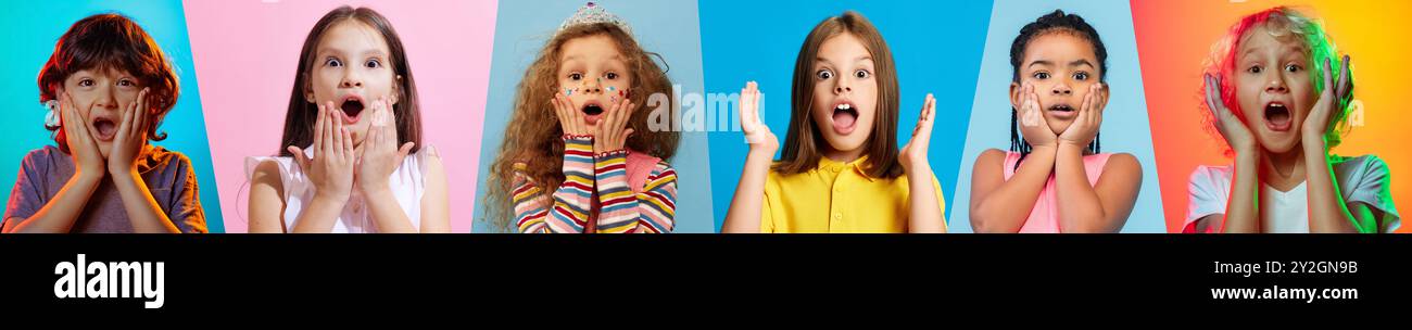 Collage made of close-up portraits of different chidden, boys and girls ...