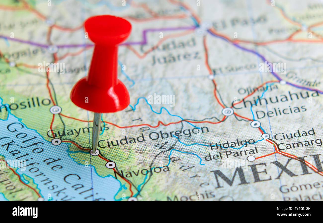 Ciudad Obregon, Mexico pin on map Stock Photo - Alamy