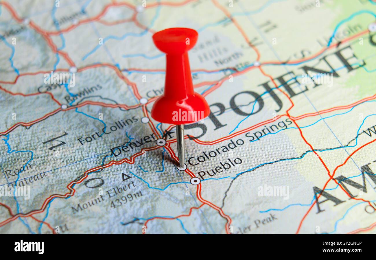 Colorado Springs pin on map of USA Stock Photo - Alamy