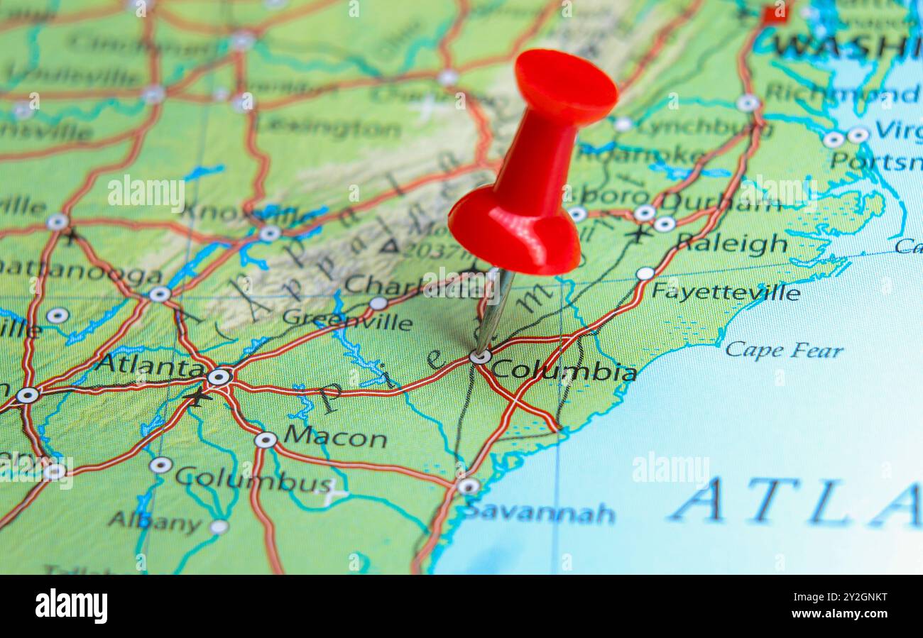 Columbia, pin on map of USA Stock Photo - Alamy