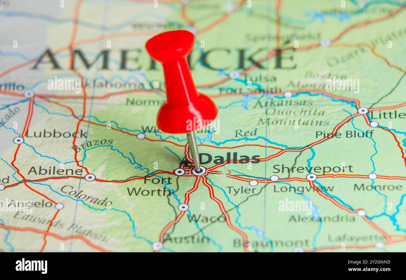 Dallas, Texas pin on map Stock Photo - Alamy