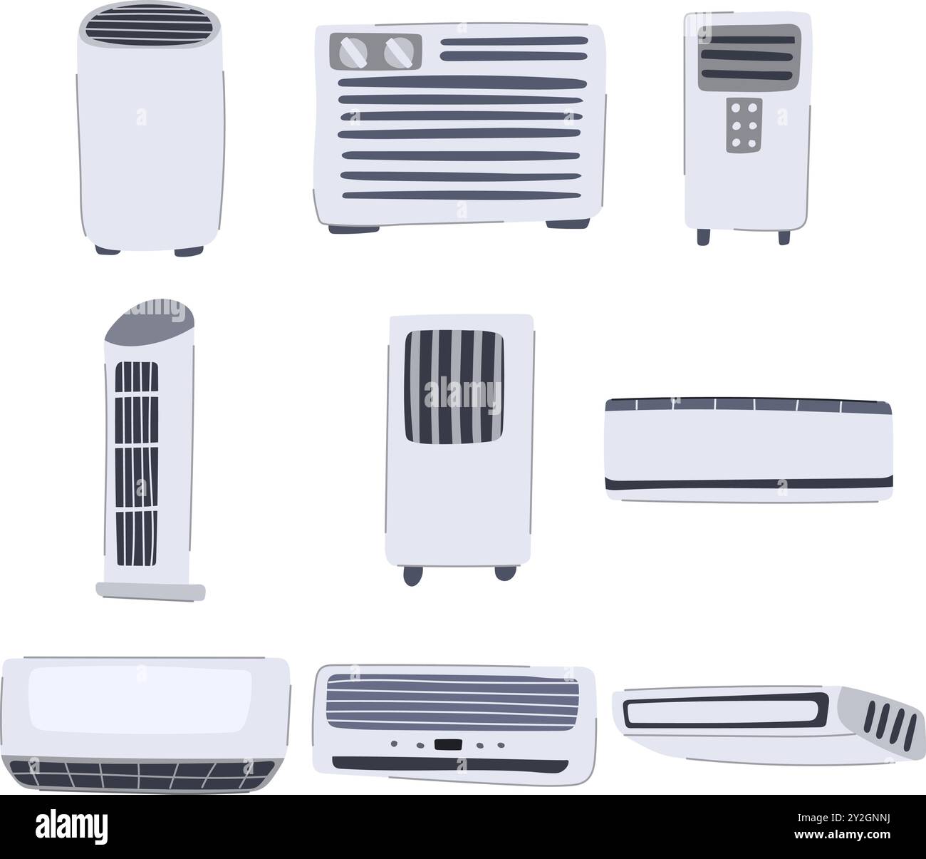 air conditioner set cartoon vector illustration Stock Vector Image ...