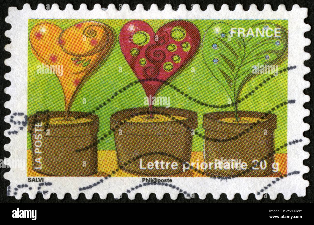 Timbre oblitéré France, La Poste, Lettre prioritaire 20 g Stock Photo ...