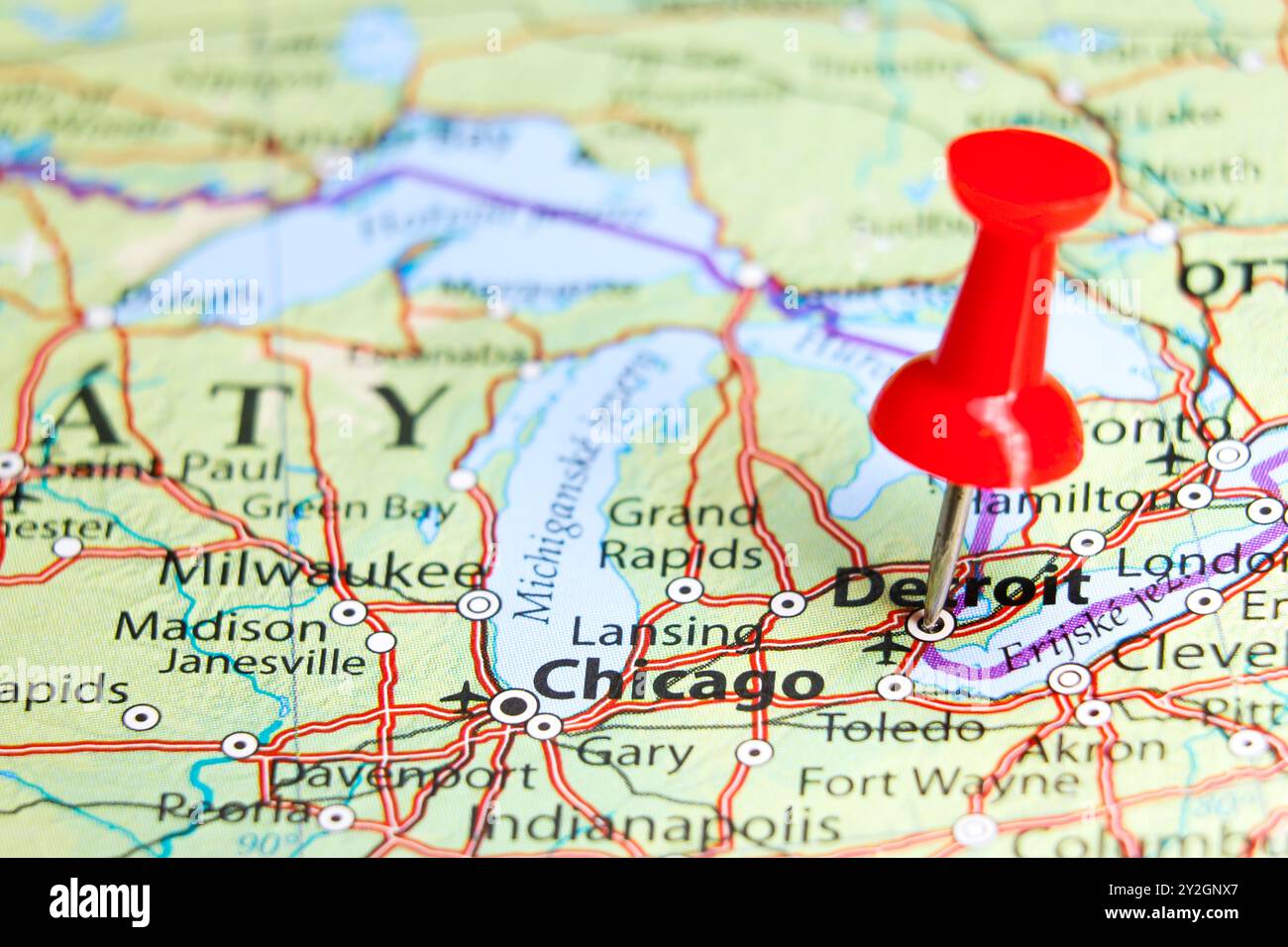 Detroit, Michigan pin on map Stock Photo - Alamy