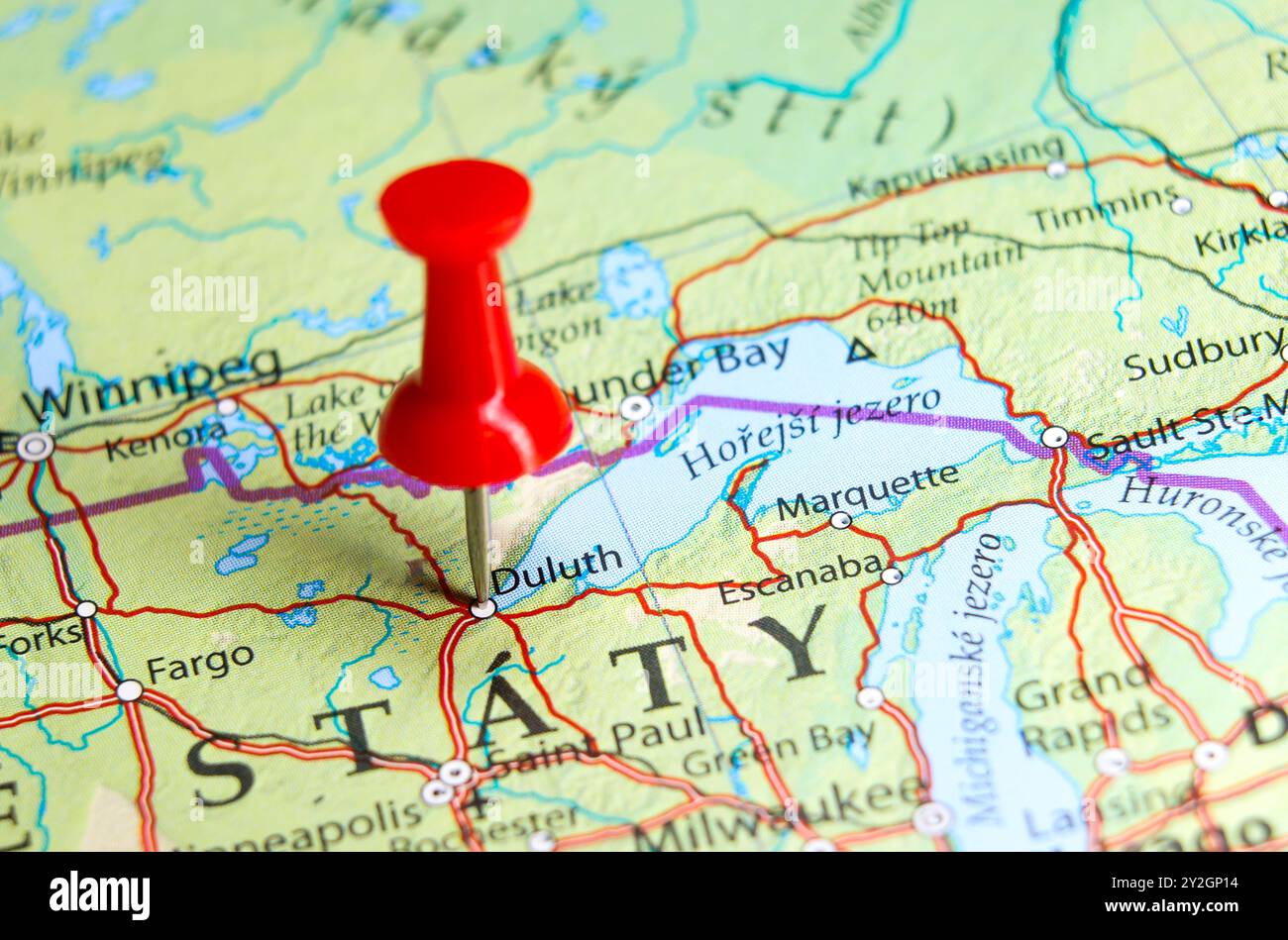 Duluth, Minnesota pin on map Stock Photo - Alamy