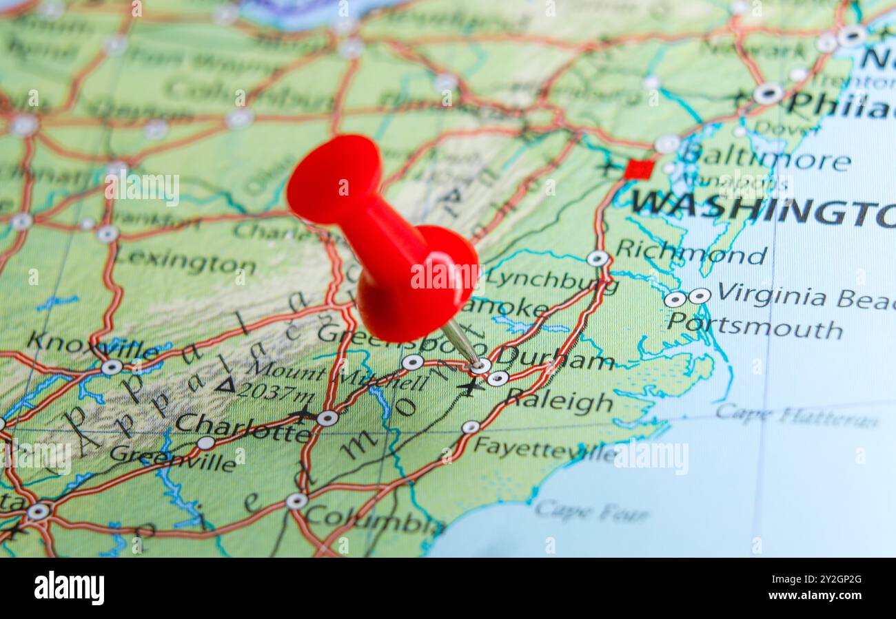 Durham, pin on map of USA Stock Photo - Alamy