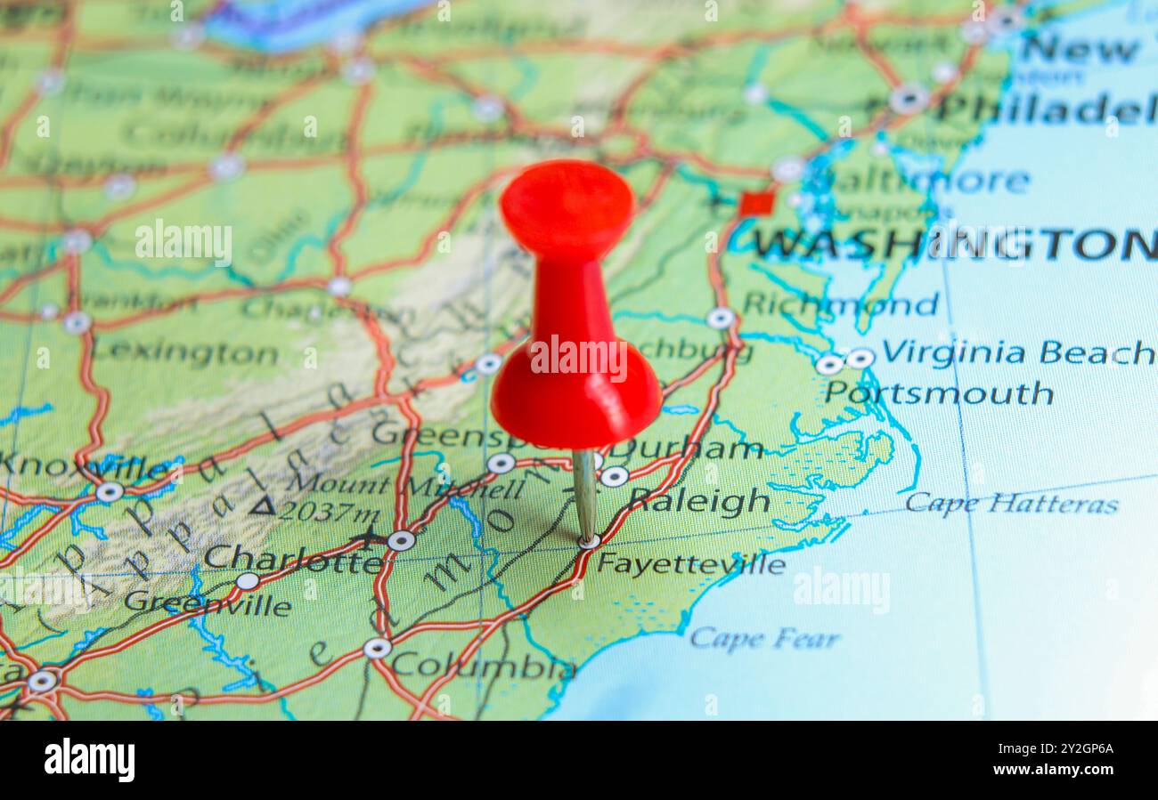 Fayetteville, pin on map of USA Stock Photo - Alamy