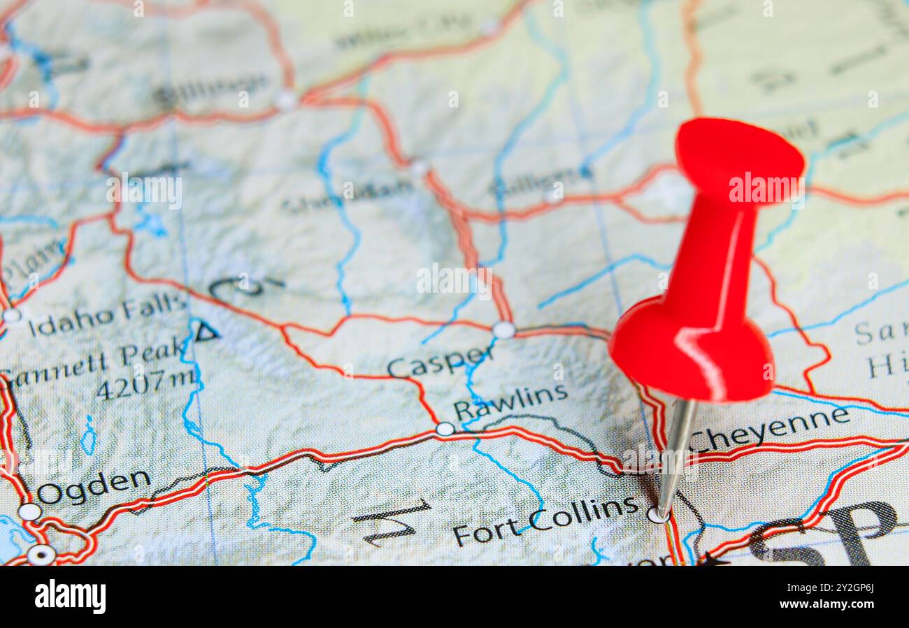 Fort Collins pin on map of USA Stock Photo - Alamy