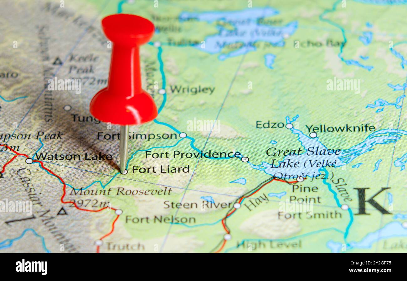 Fort Liard, Canada pin on map Stock Photo - Alamy
