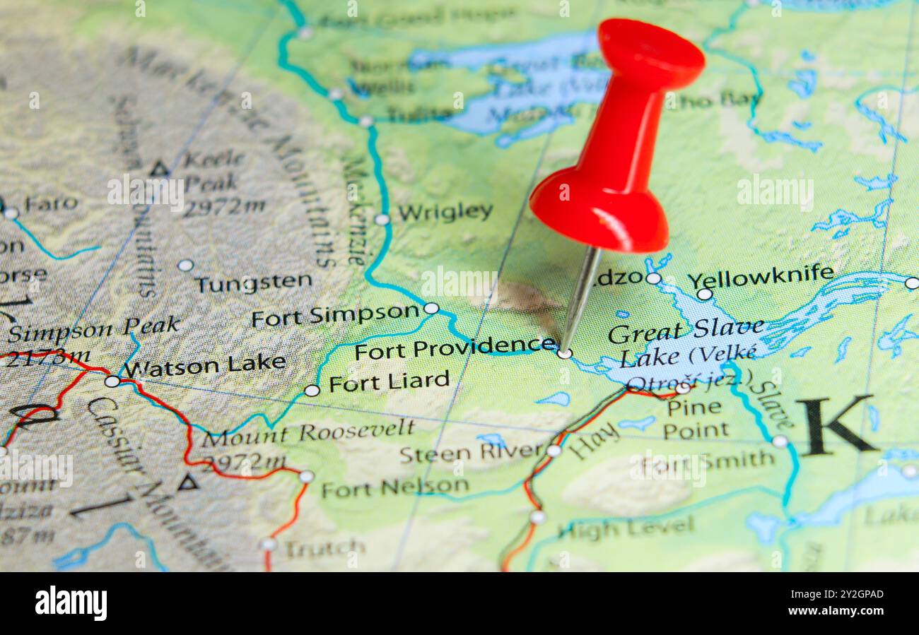 Fort Providence, Canada pin on map Stock Photo - Alamy