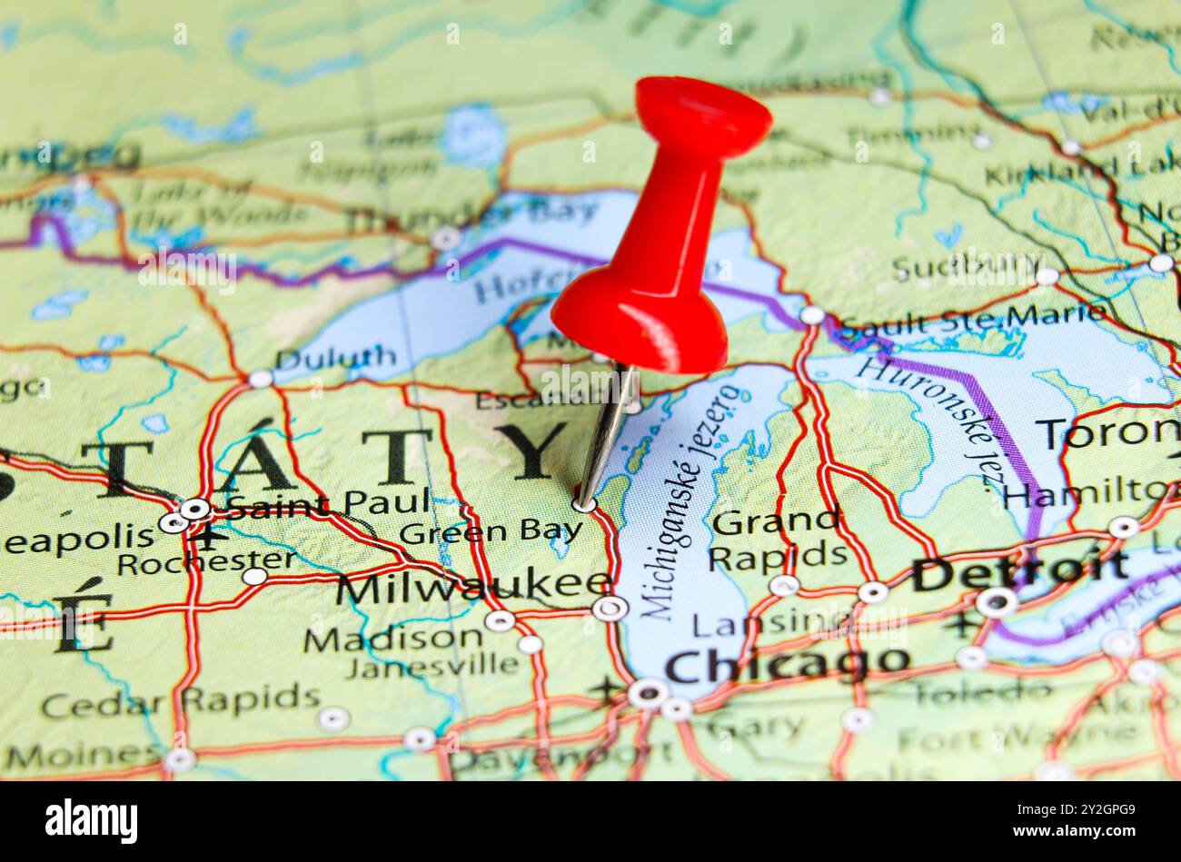 Green Bay, Wisconsin pin on map Stock Photo - Alamy