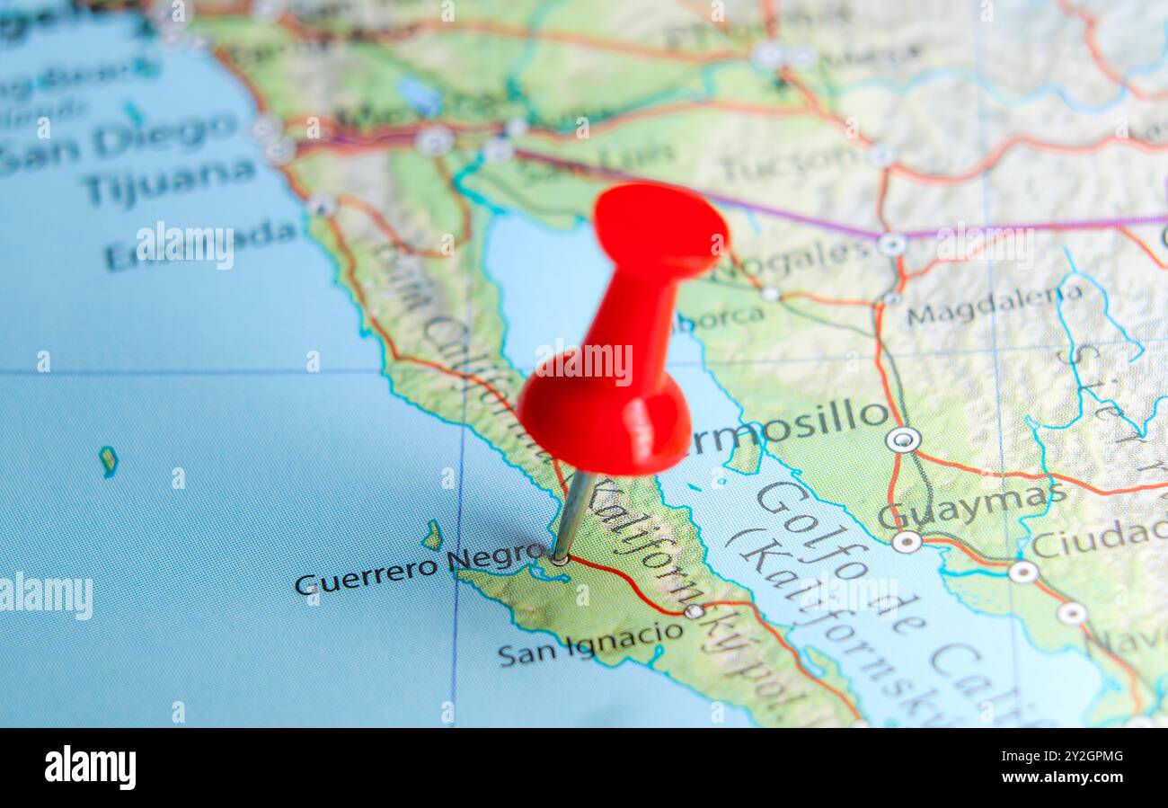 Guerrero Negro, Mexico pin on map Stock Photo - Alamy