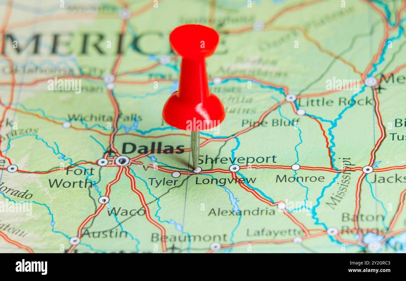 Longview, Texas pin on map Stock Photo - Alamy