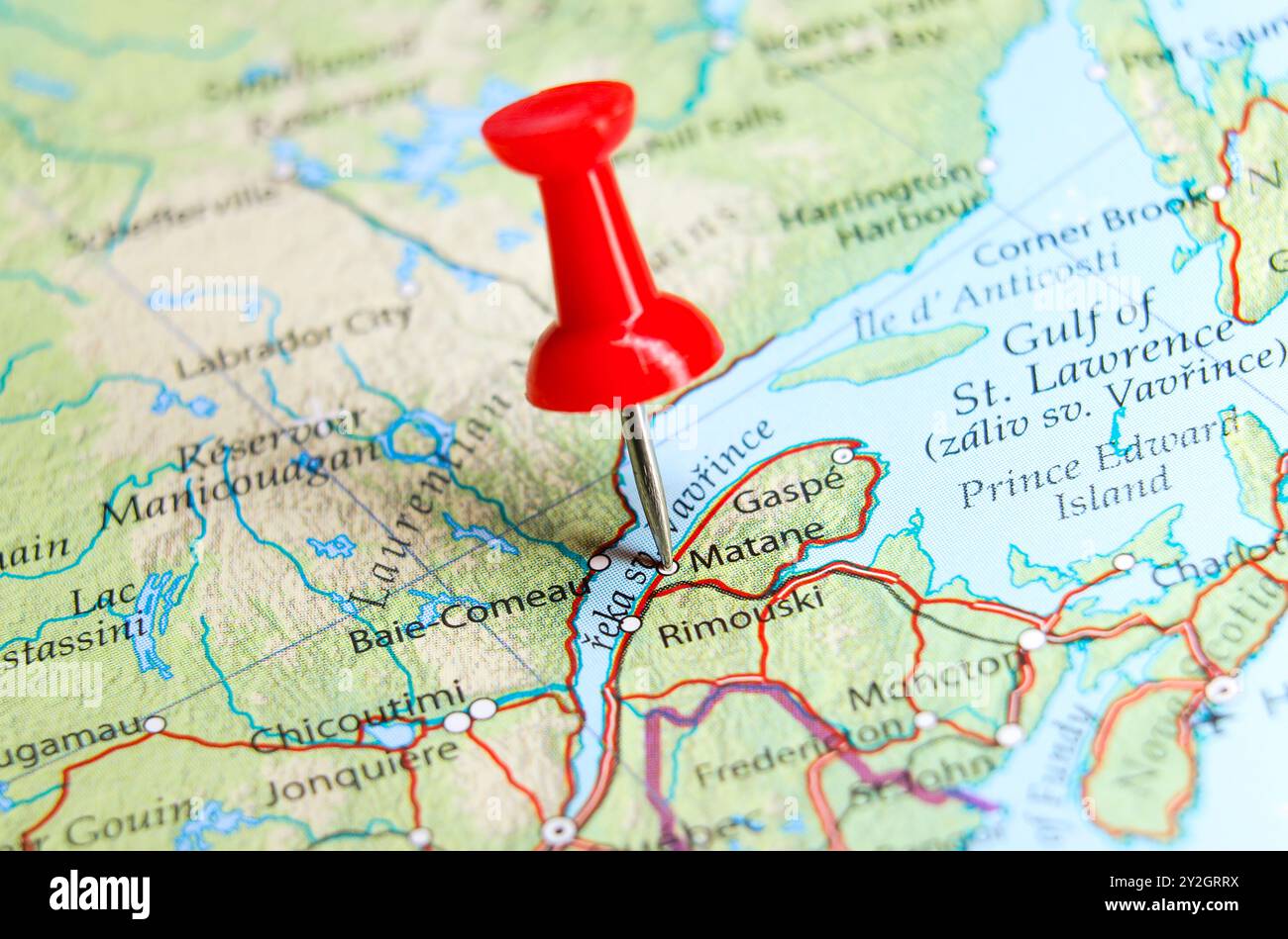 Matane, Canada pin on map Stock Photo - Alamy