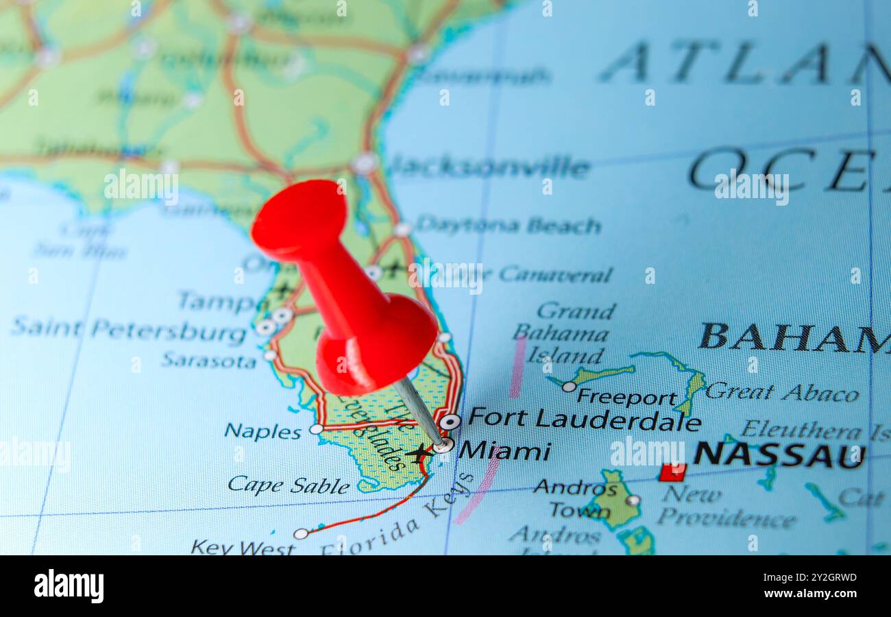 Miami, Florida pin on map Stock Photo - Alamy