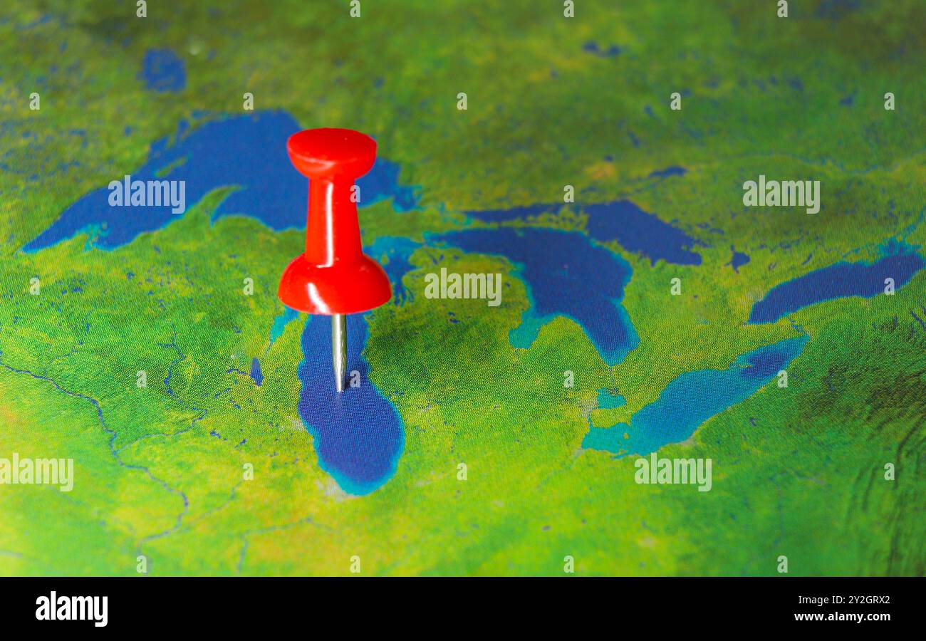 Michigan great lake, Canada pin on map Stock Photo - Alamy
