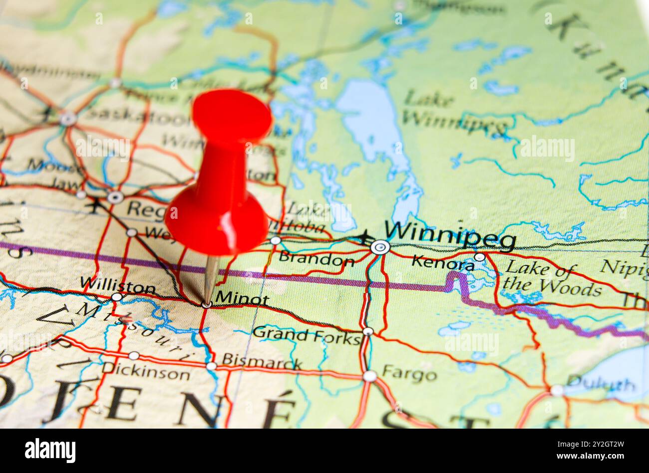 Minot, North Dakota pin on map Stock Photo - Alamy