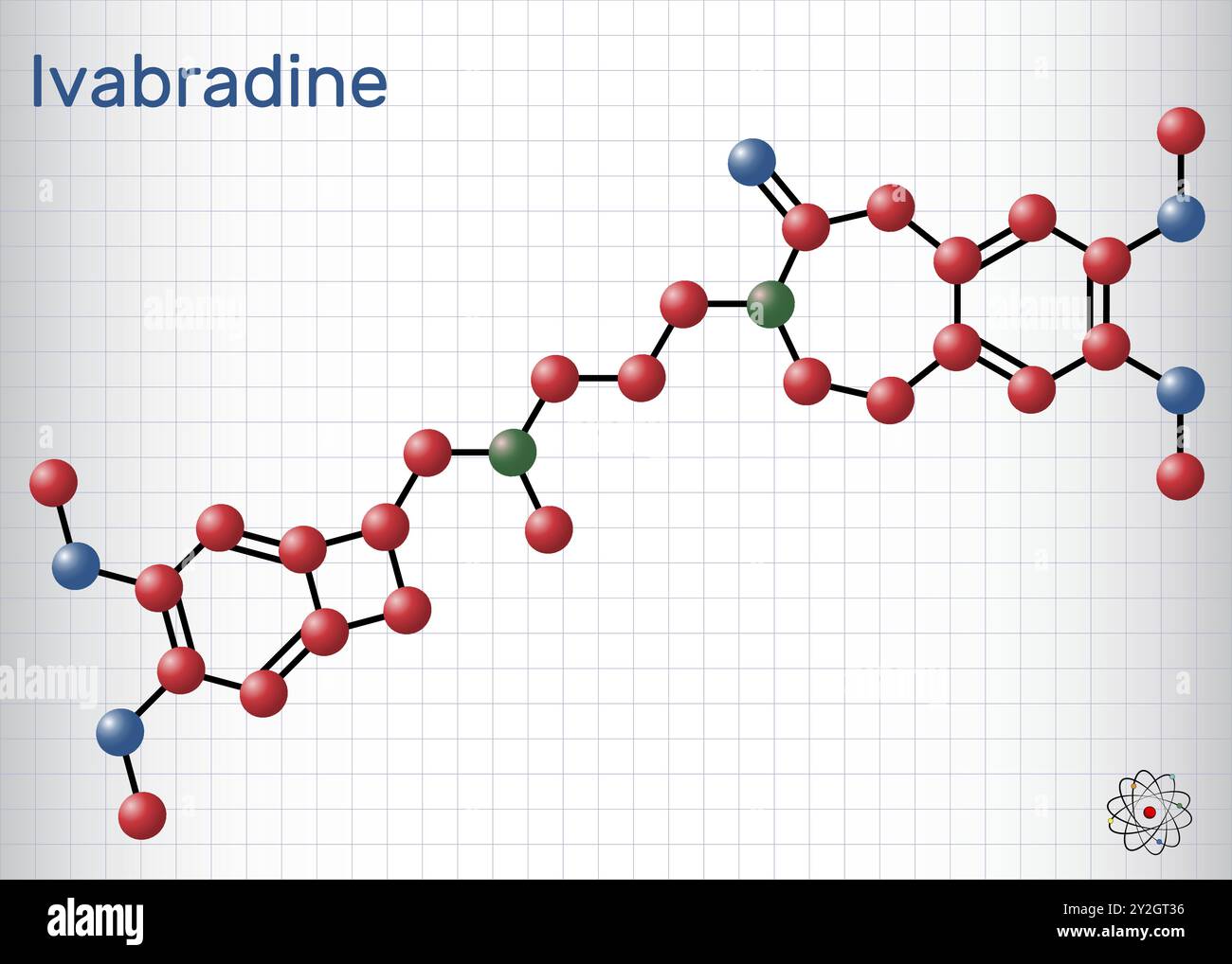 Ivabradine molecule. It is angina pectoris drug. Molecule model. Sheet ...