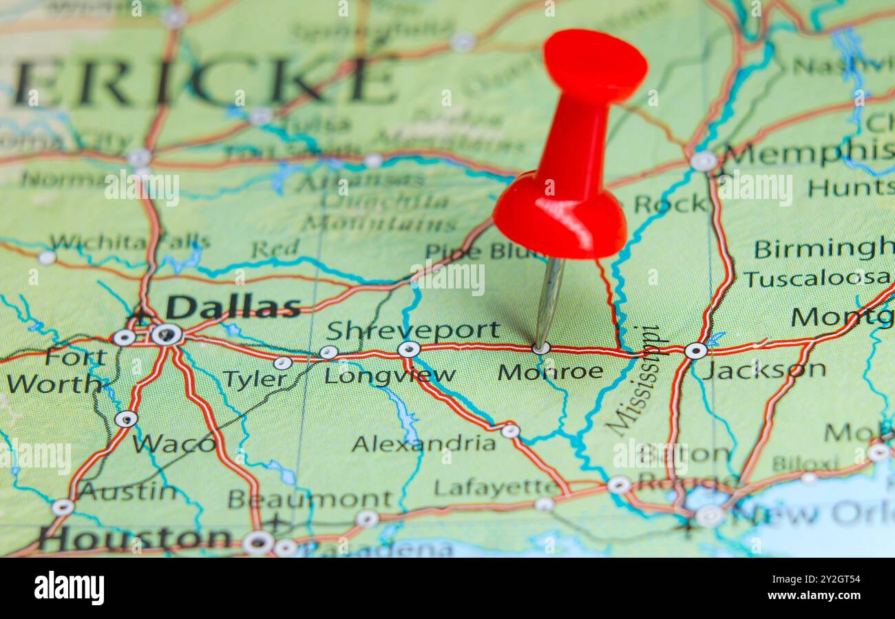 Monroe, Louisiana pin on map Stock Photo - Alamy
